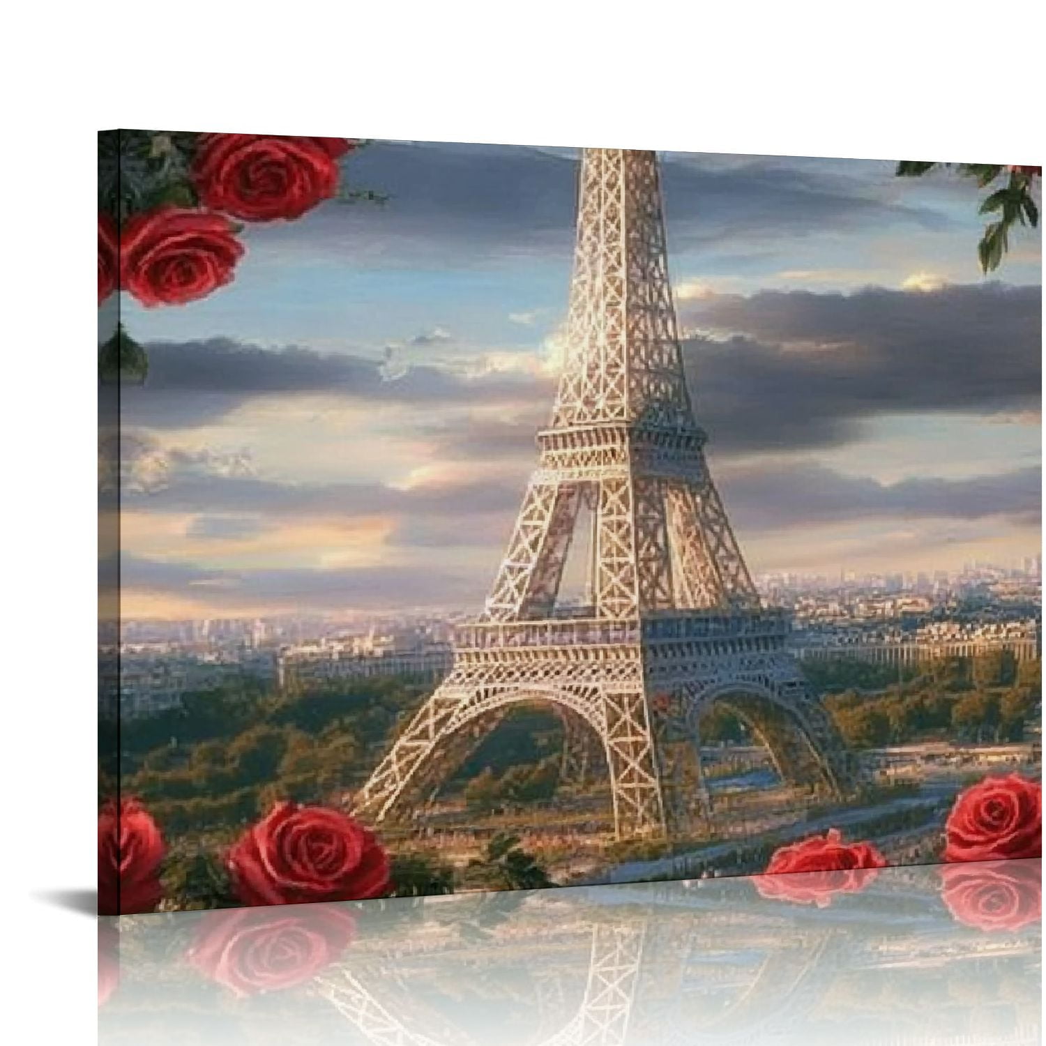 Fenyluxe Eiffel Tower Roses Cityscape Canvas Wall Art Decor 20x16in ...