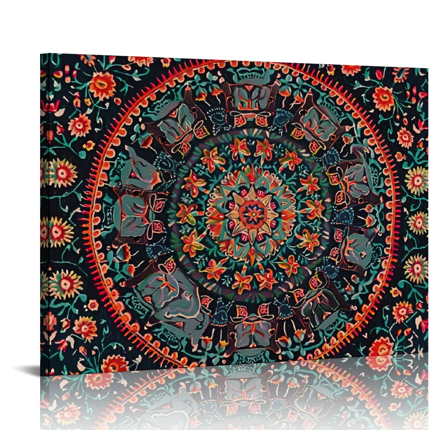 Fenyluxe Elephants Flowers Circular Design Canvas Art Modern Canvas ...