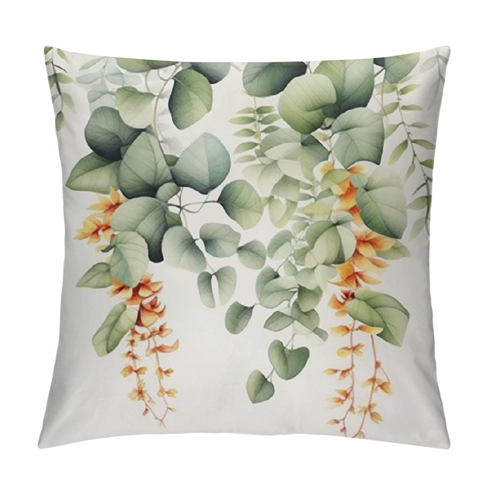 Fenyluxe Eucalyptus Leaves Throw Pillow Covers Sage Green Leaf White ...