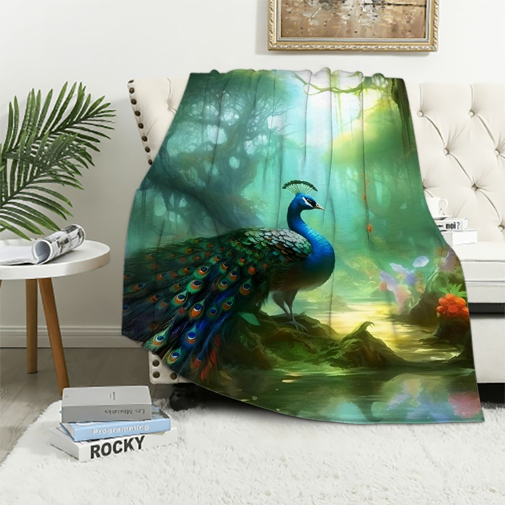 Fenyluxe Fall Decor Peacocks Walking in the Forest Throw Blankets for ...