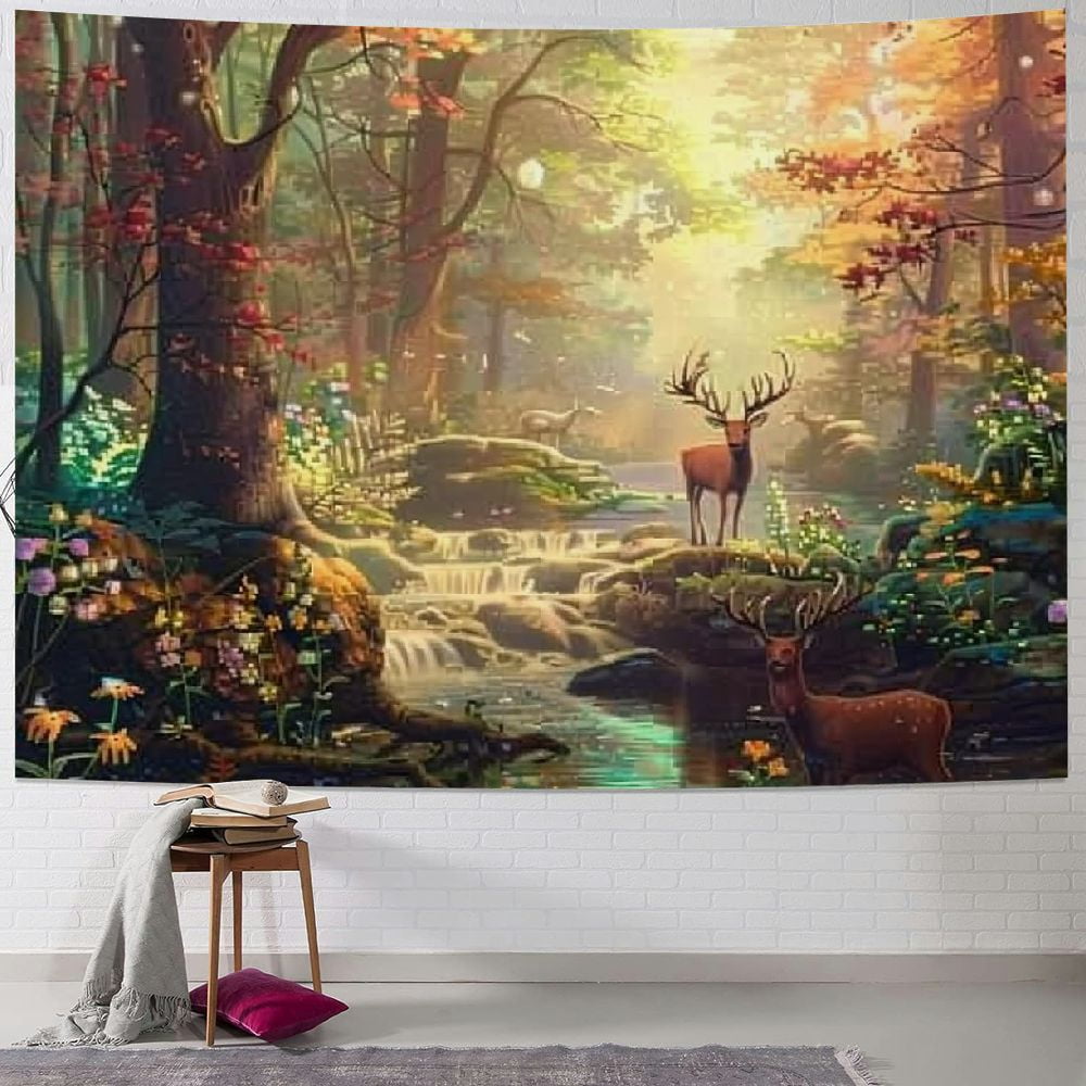 Fenyluxe Fantasy Tapestry Magic Tree Enchanted Forest Elk Wall Hanging ...