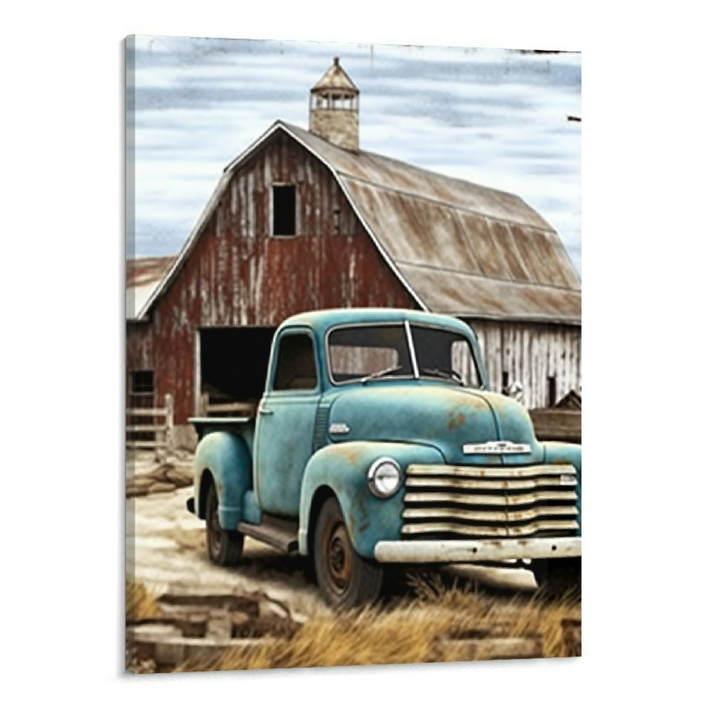 Fenyluxe Farmhouse Canvas Wall Art Framed Countryside Landscape ...