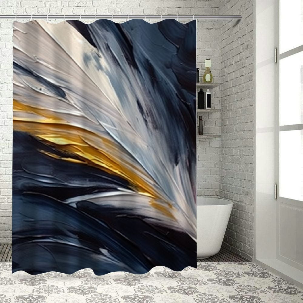Fenyluxe Feather Abstract Brush Strokes Printed Shower Curtain with ...