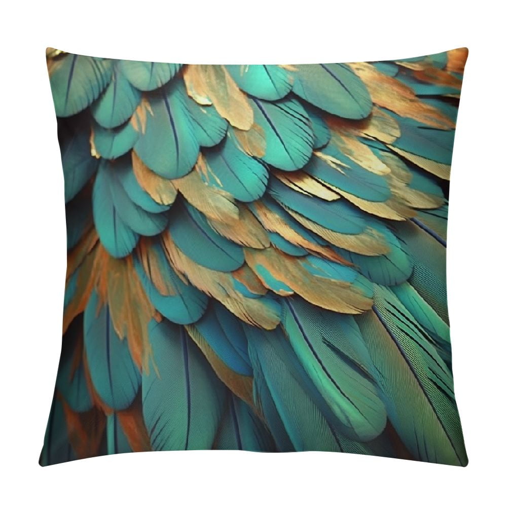 Fenyluxe Feather Glitter Teal and Gold Throw Pillow Cover Modern Warm ...
