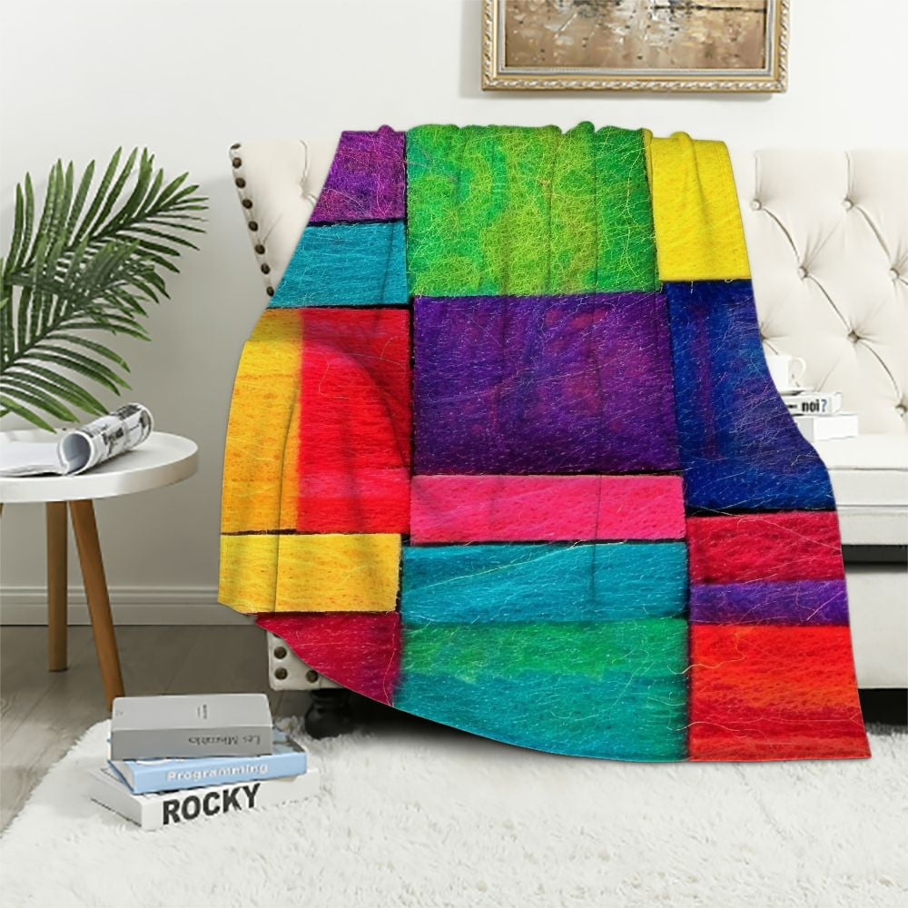 Fenyluxe Felt Squares Yarns Print Throw Blanket Flannel Hand/Machine ...