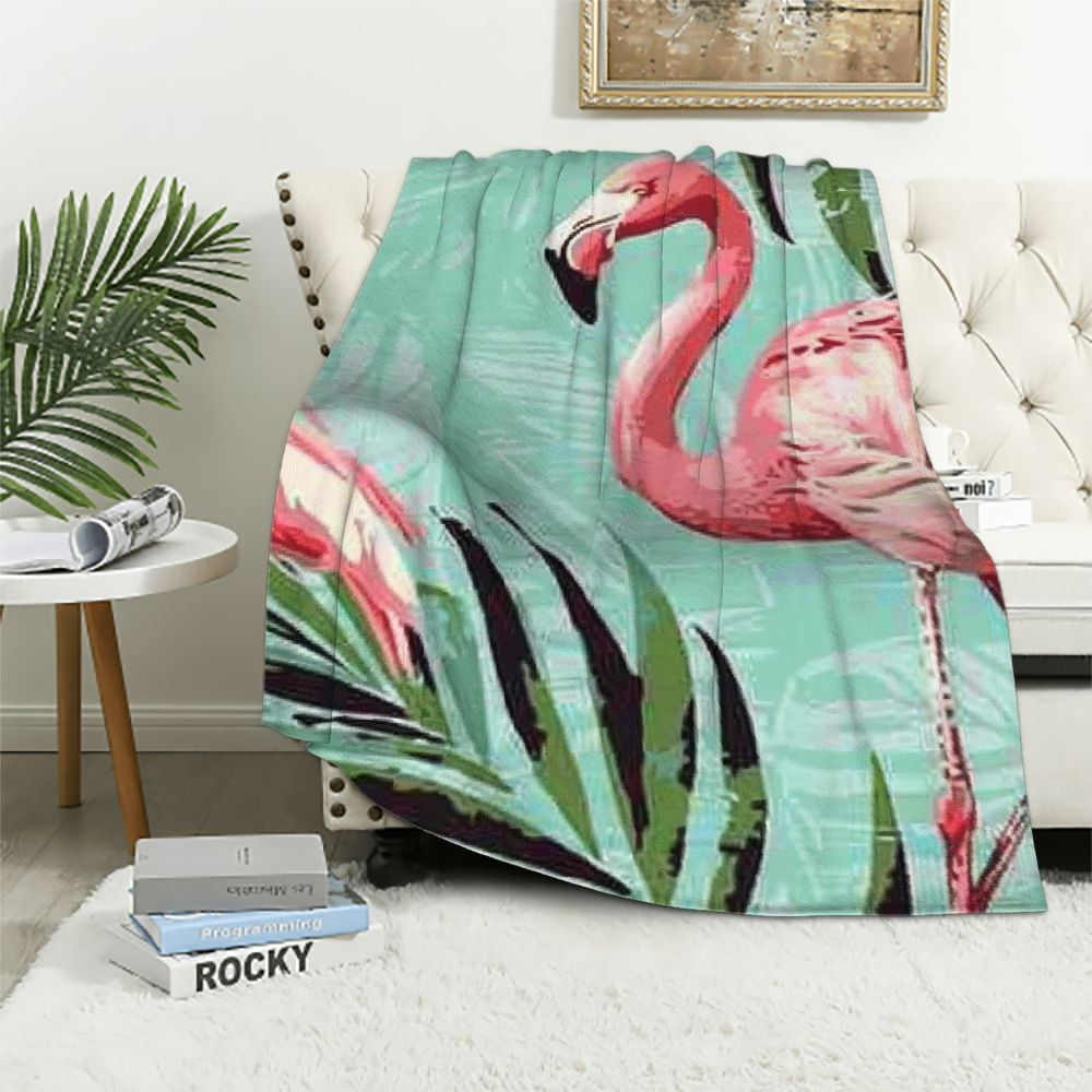 Fenyluxe Flamingo Palm Leaves Throw Blanket for Sofa Couch All Seasons ...