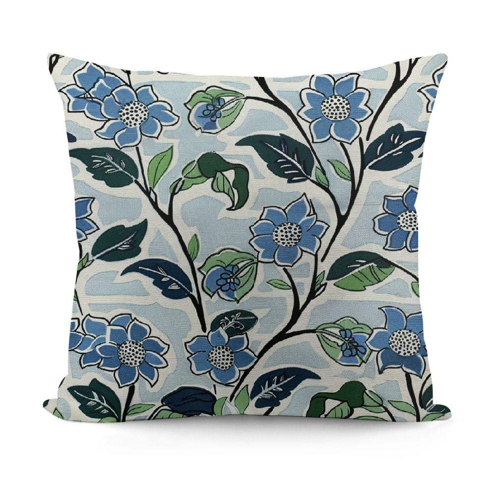 Fenyluxe Floral Pillow Covers 18x18 Chinoiserie Blue Floral Block Print ...