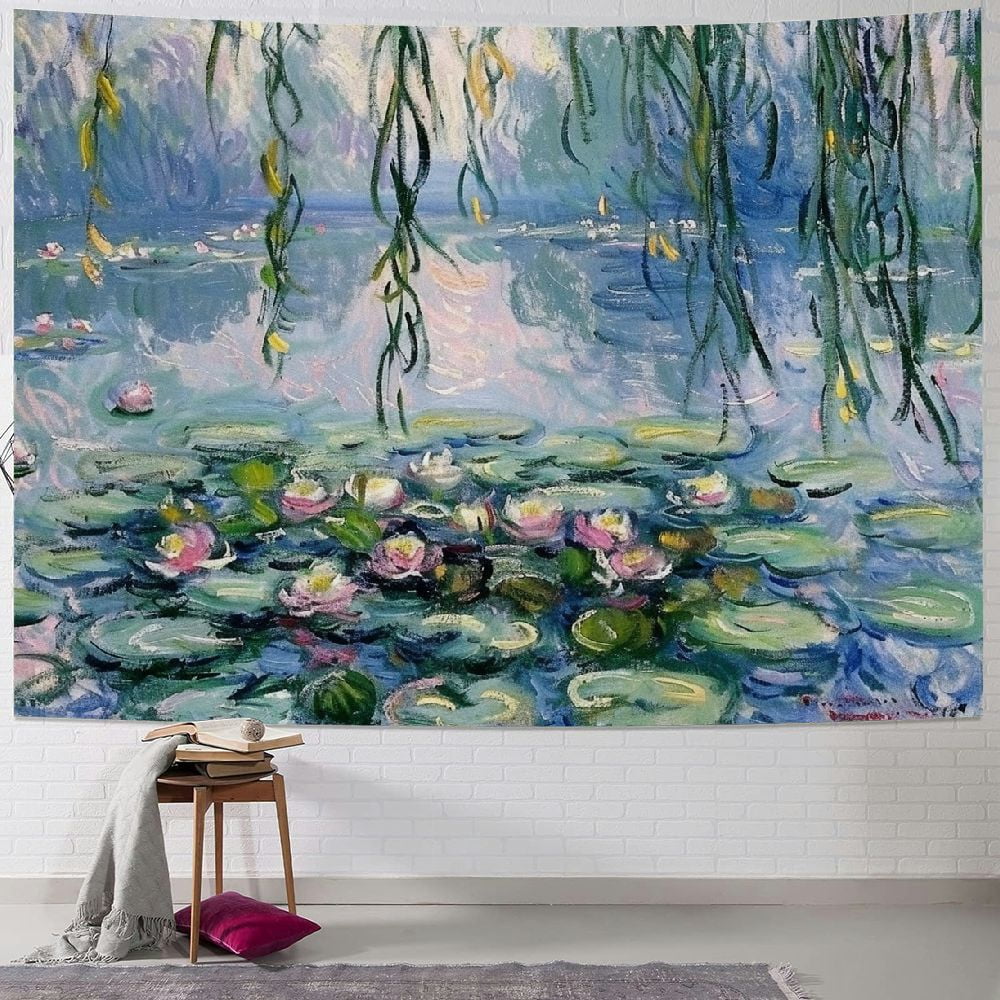 Fenyluxe Floral Tapestry for Bedroom Aesthetic Blue Water Lilies Wall ...