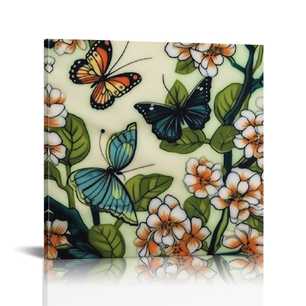 Fenyluxe Flower Butterfly Pattern Wall Decor Ready To Hang Home Art ...
