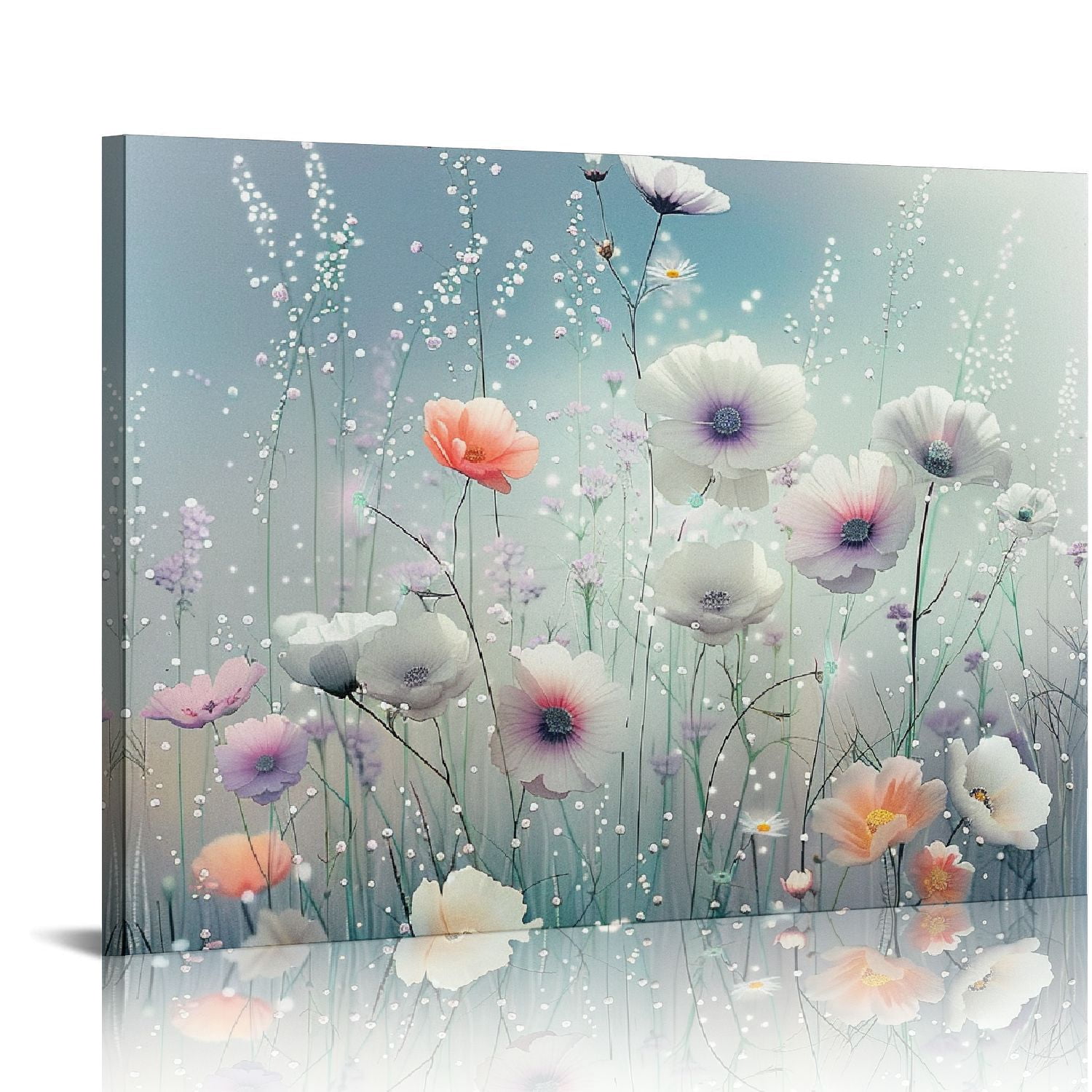 Fenyluxe Flowers Grass Blue Sky Wooden Framed Canvas Painting Art ...