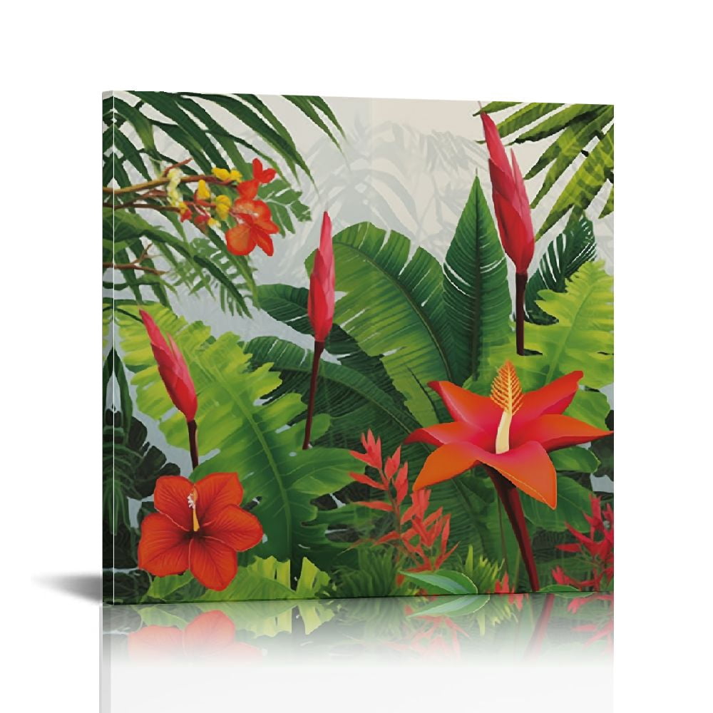 Fenyluxe Flowers Leaves Canvas Print Ready To Hang Home Art Decor ...