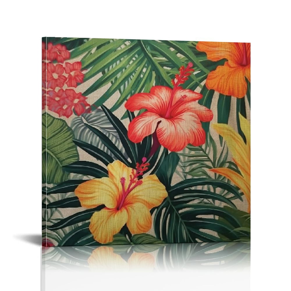 Fenyluxe Flowers Leaves Jungle Canvas Wall Art Ready To Hang Home Decor ...