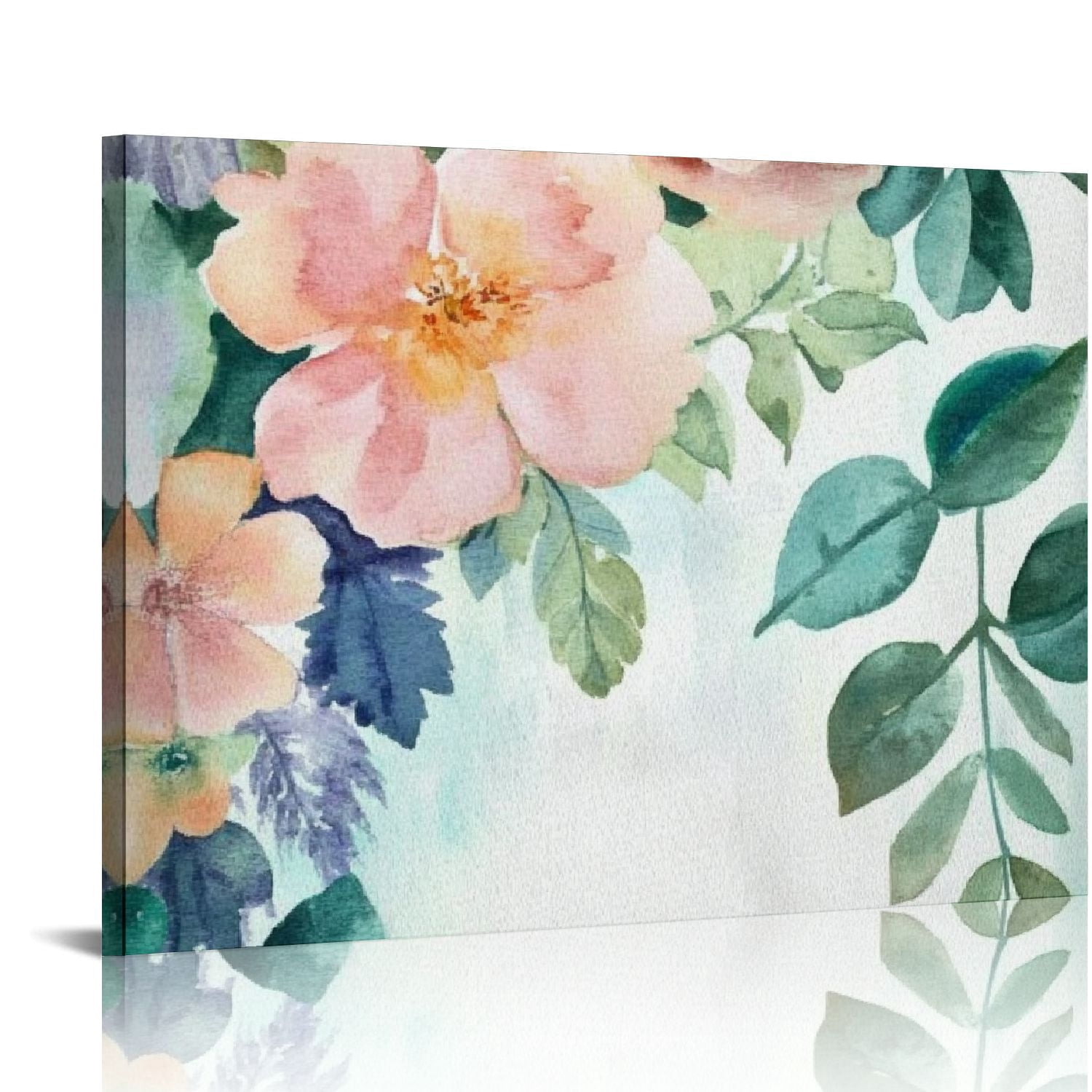 Fenyluxe Flowers Leaves Watercolor Painting Canvas Wall Art 20x16in ...