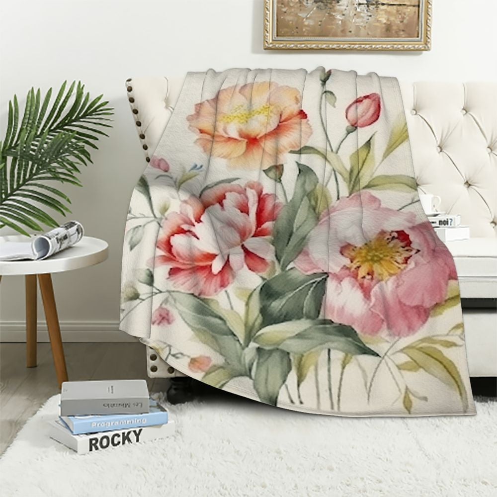 Fenyluxe Flowers Watercolor Painting Print Flannel Throw Blanket for ...