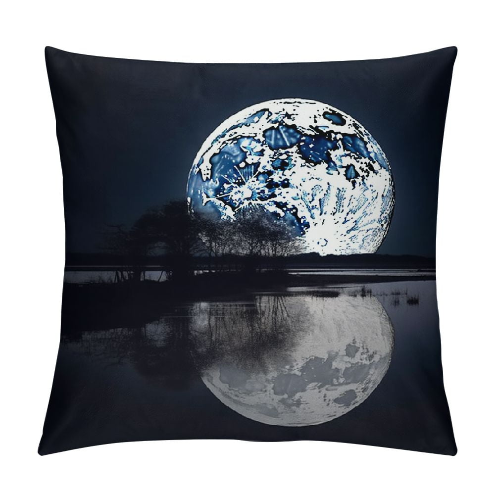 Fenyluxe Full Moon Water Reflection Trees Silhouette Pillow Covers for ...