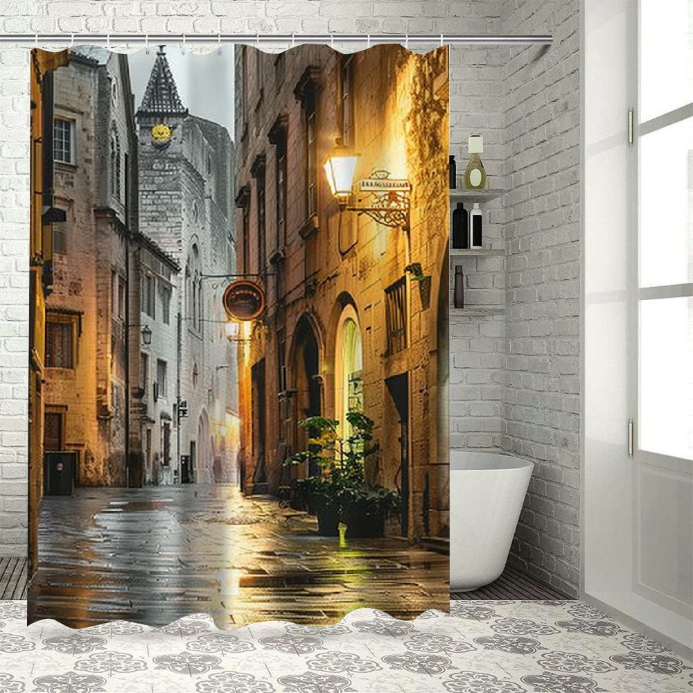 Fenyluxe Gothic Shower Curtain, Gothic Stone Quarter of Barcelona Spain ...