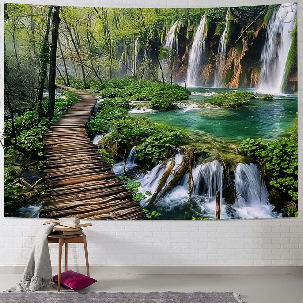 Fenyluxe Green Nature Landscape Tapestry Rainforest Tapestry Waterfall ...