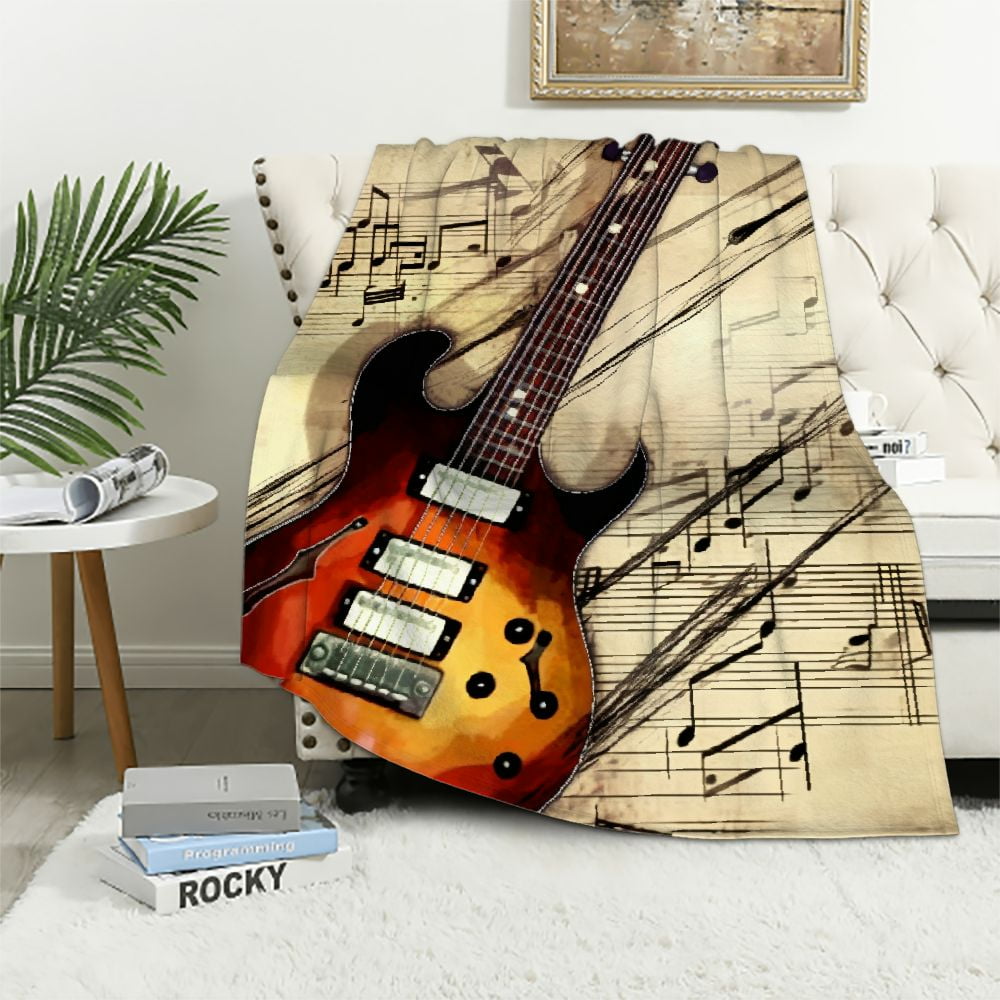 Fenyluxe Guitar Musical-Notes Artist Flannel Throw Blanket for Couch ...
