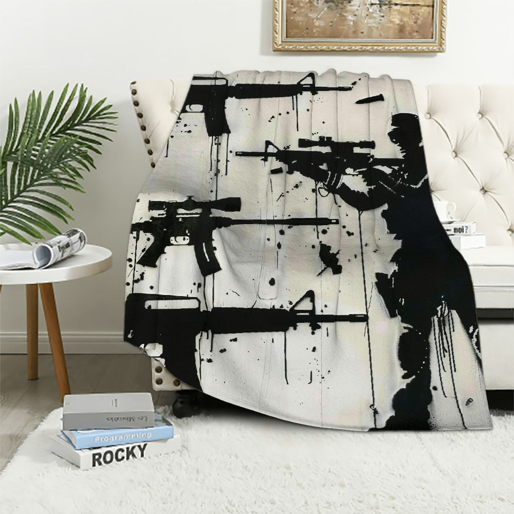 Fenyluxe Guns Print Throw Blanket Kids,Criminal Rifle Shot Gun Fuzzy ...