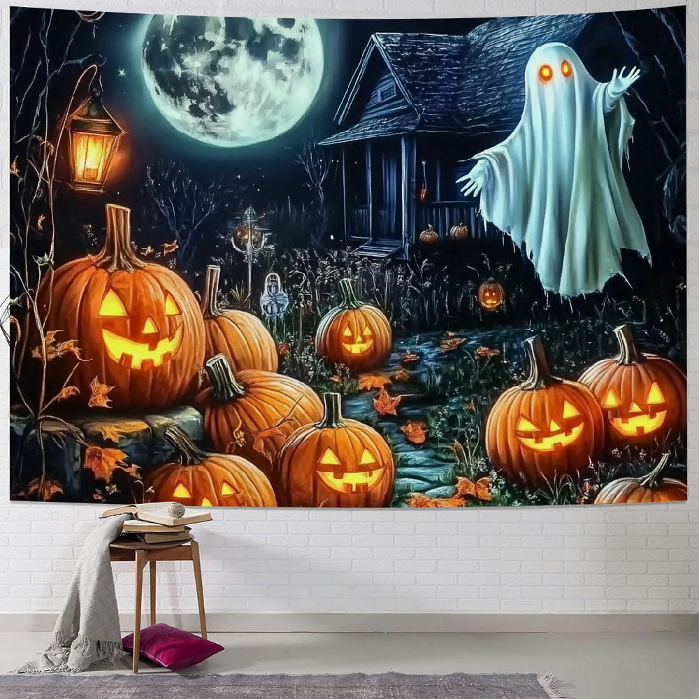 Fenyluxe Halloween Pumpkin courtyard Tapestry Terror Wall Decor Witch ...