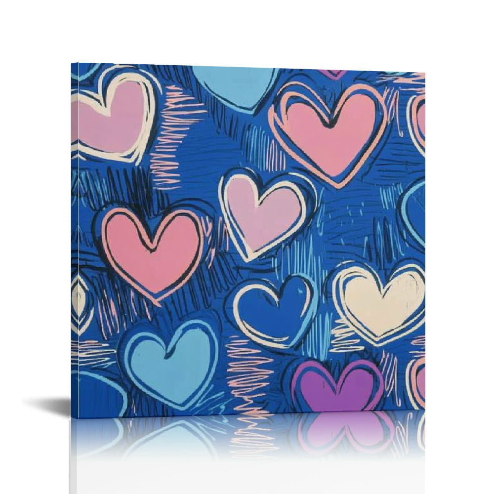 Fenyluxe Hearts Lines Blue Pink Wall Decor for Bathroom Home Art Decor ...