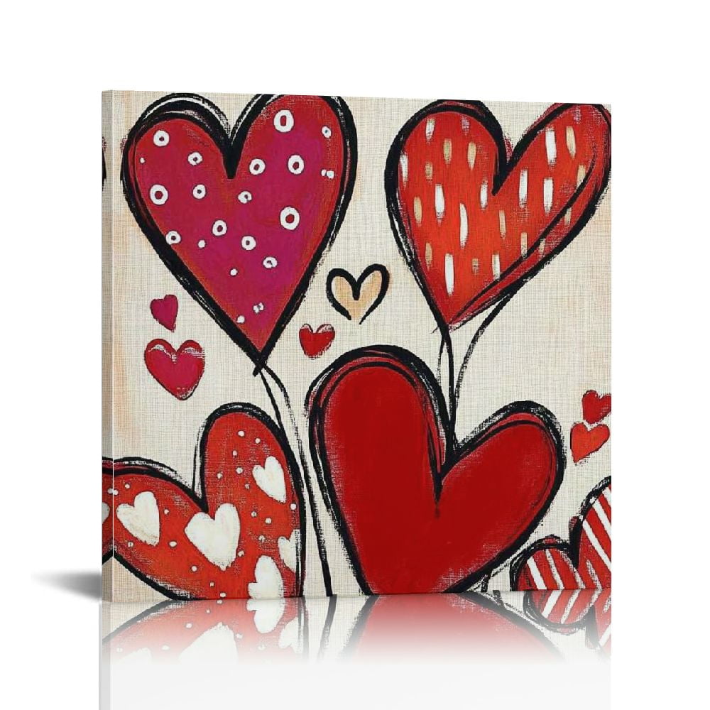 Fenyluxe Hearts Love Folk Art Wall Art Ready to Hang Home Room Decor ...