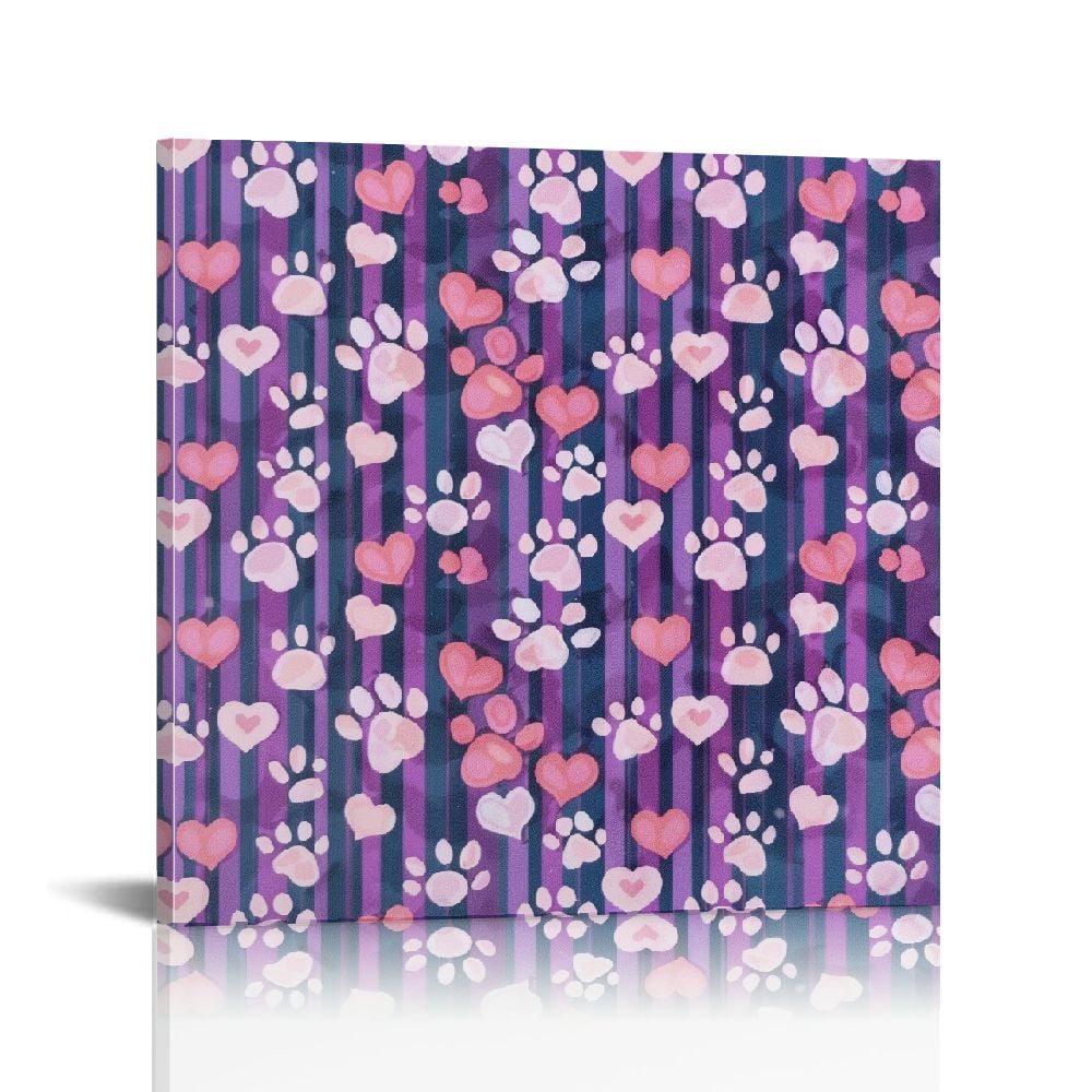 Fenyluxe Hearts Paw Prints Furry Wall Decor Canvas Wall Art Ready To ...