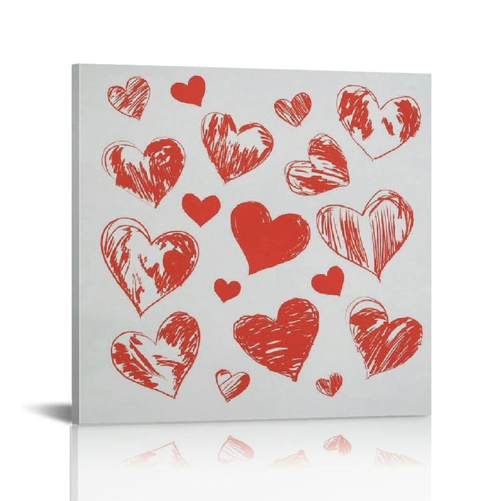 Fenyluxe Hearts Red Ink Drawing Art Modern Canvas Prints Ready To Hang ...