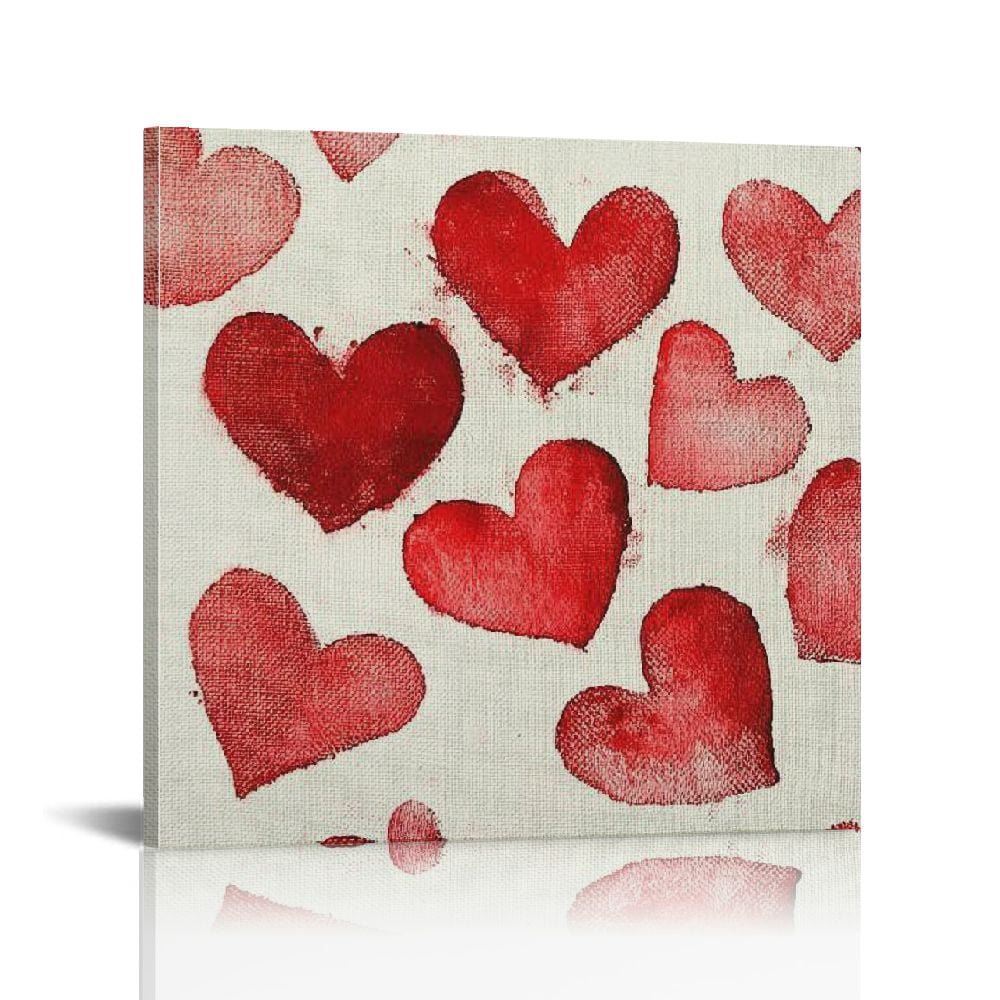 Fenyluxe Hearts Red Ink Wall Decor Canvas Art Ready To Hang Home Room ...