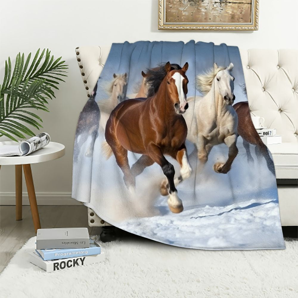 Fenyluxe Horses Snow Running Ideal Comfy Throw Blanket for Bed All ...