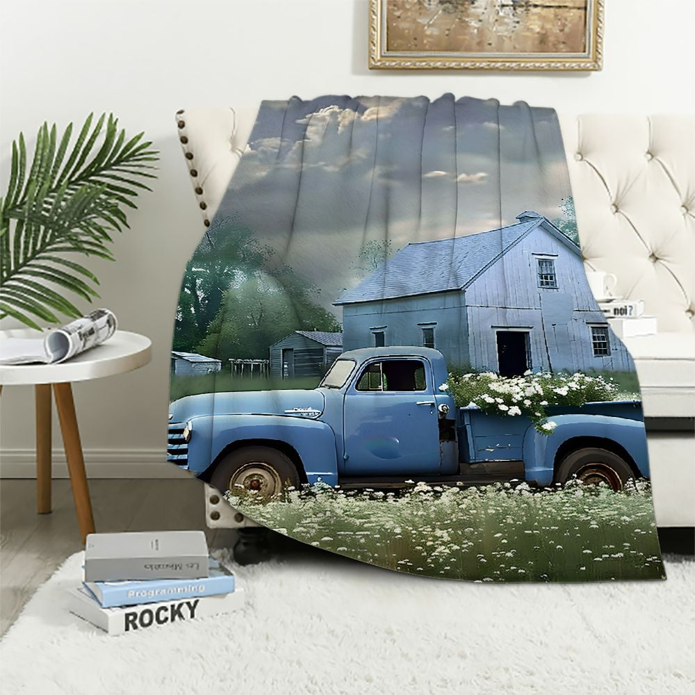Fenyluxe House Field Truck Throw Blanket for Couch Sofa Bed Travel ...