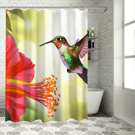Fenyluxe Hummingbird Flower Shower Curtain with Hooks for Bathroom ...