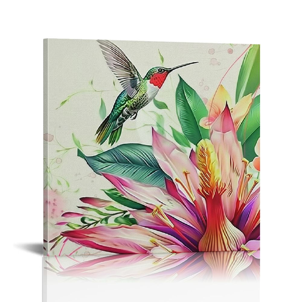 Fenyluxe Hummingbird Flowers Canvas Prints Wall Art Decor for Living ...