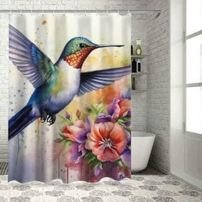 Fenyluxe Hummingbird Flowers Stained Glass Shower Curtain with Hooks ...