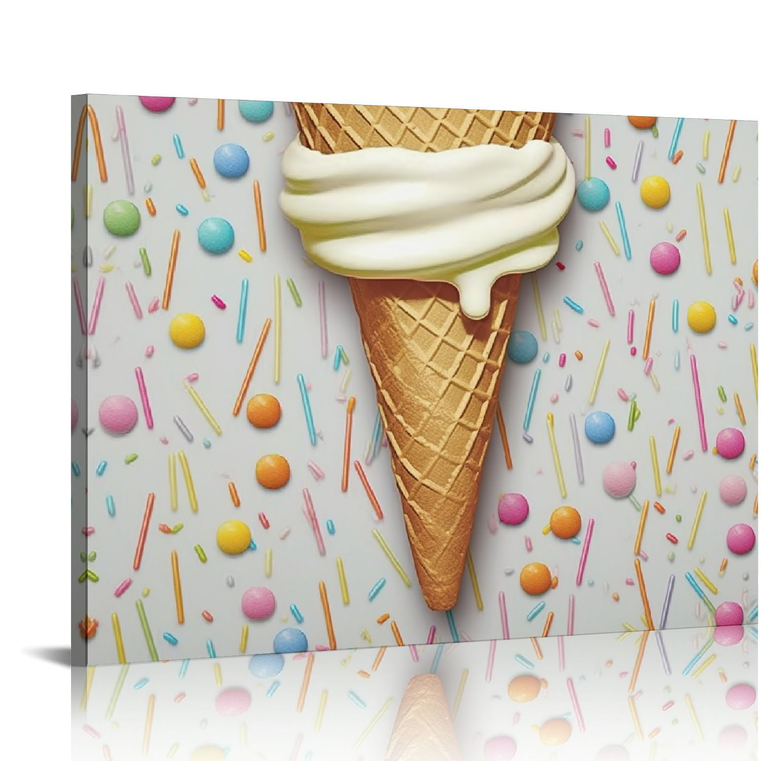 Fenyluxe Ice Cream Sprinkles Waffle Pattern Canvas Wall Art Decor Ready ...