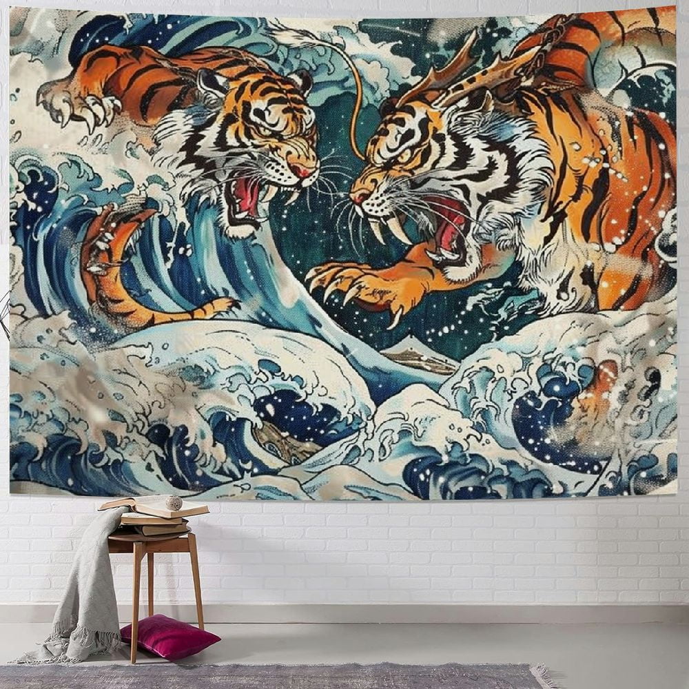 Fenyluxe Japanese Dragon Tiger Tapestry, Asian Yin Yang Symbol Tapestry ...