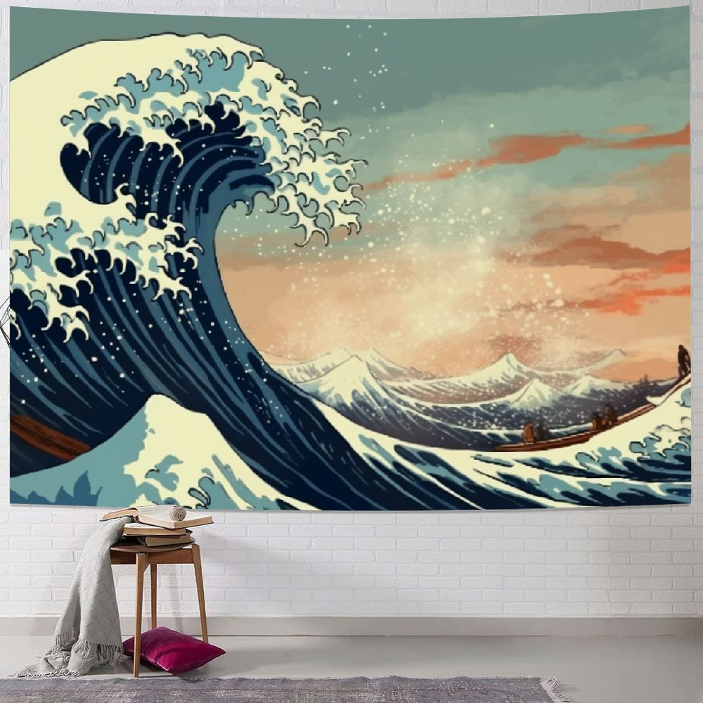 Fenyluxe Japanese Ocean Wave Tapestry Wall Hanging, Asian Anime Mount ...