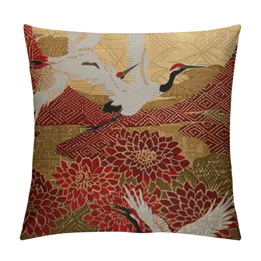 Fenyluxe Japanese Throw Pillow Cover,Asian Oriental Two Cranes ...