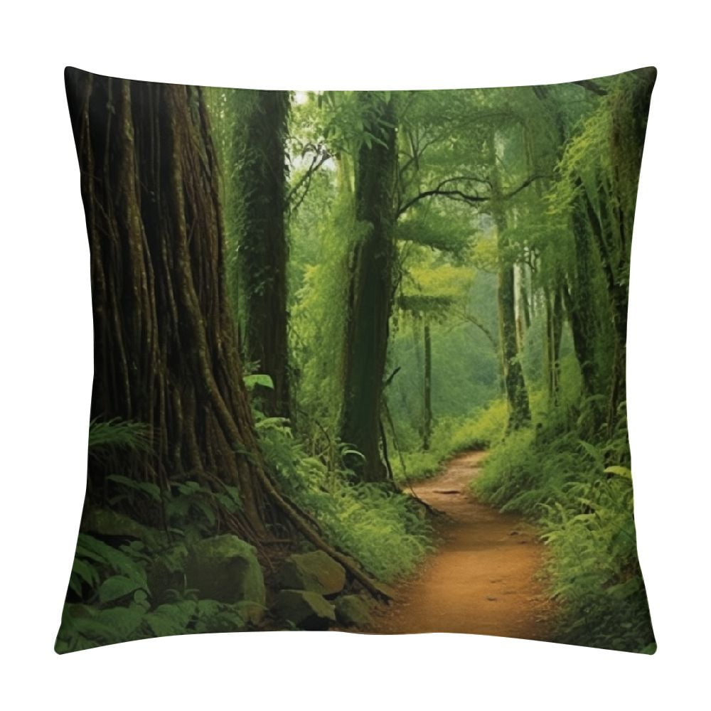 Fenyluxe Jungle Throw Pillow Cushion Cover, Pathway in The Forest ...