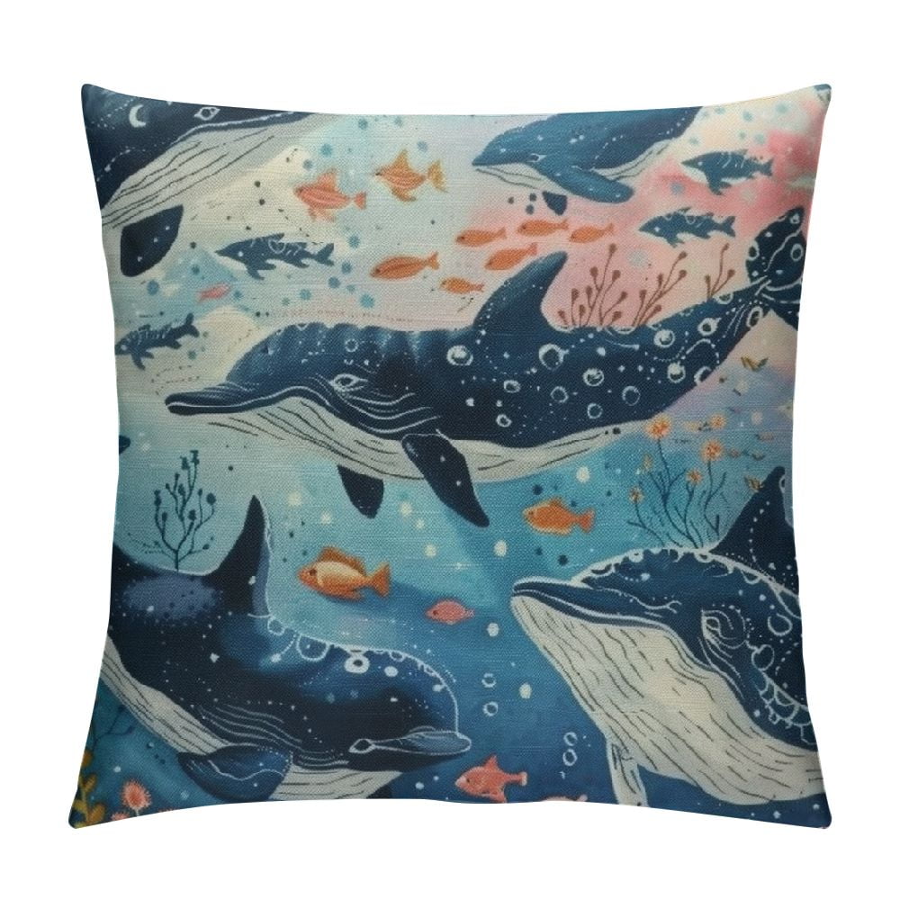 Fenyluxe Kids Whale Throw Pillow Cover , Cute Whale Marine Life Pillow ...