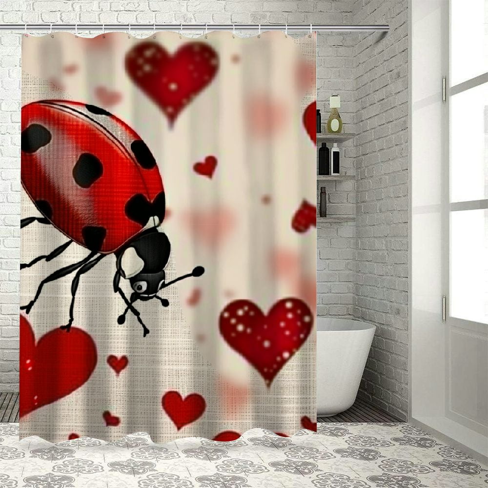 Fenyluxe Ladybug Hearts Love Bathroom Shower Curtain Set with Hooks ...