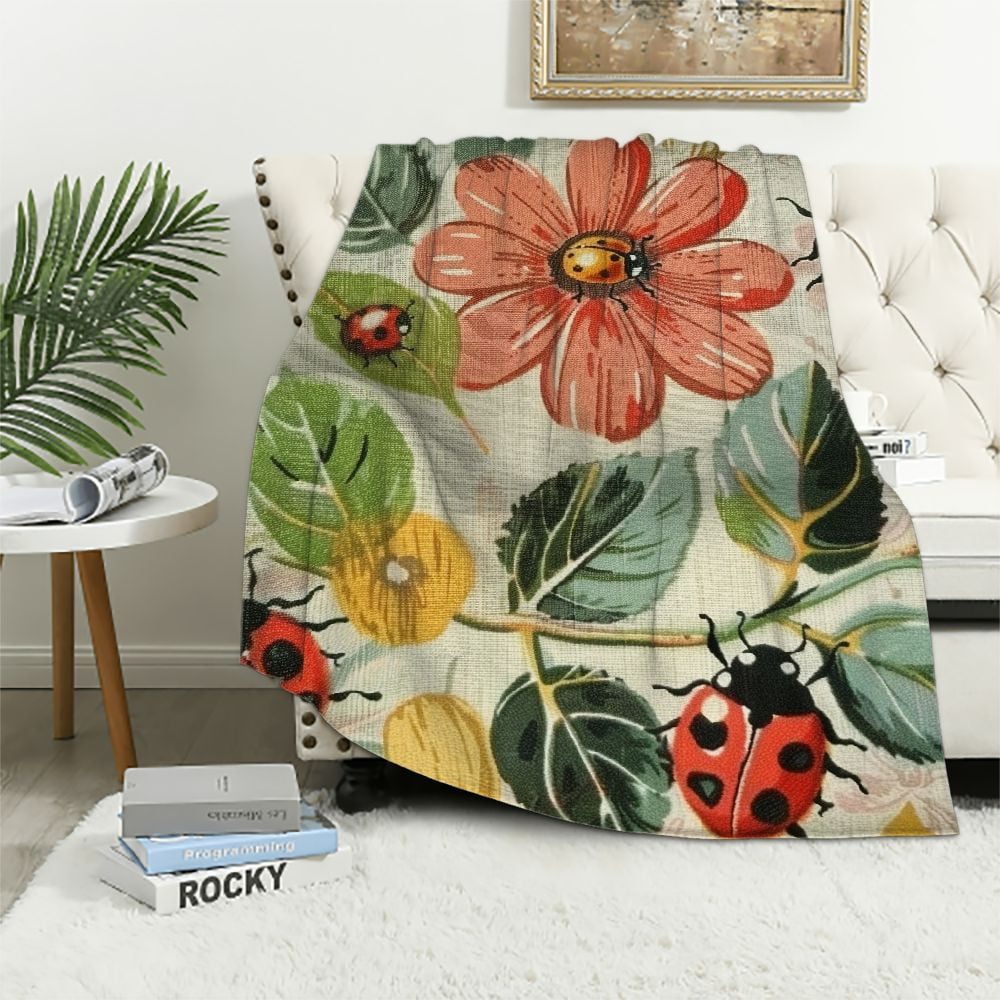 Fenyluxe Ladybugs Throw Blanket, Ladybugs Cartoon Geometric Pattern Art ...
