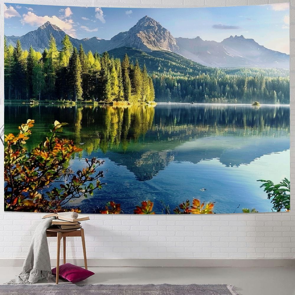 Fenyluxe Lake Mountain Scenery Tapestry Wall Hanging, Nature Forest ...