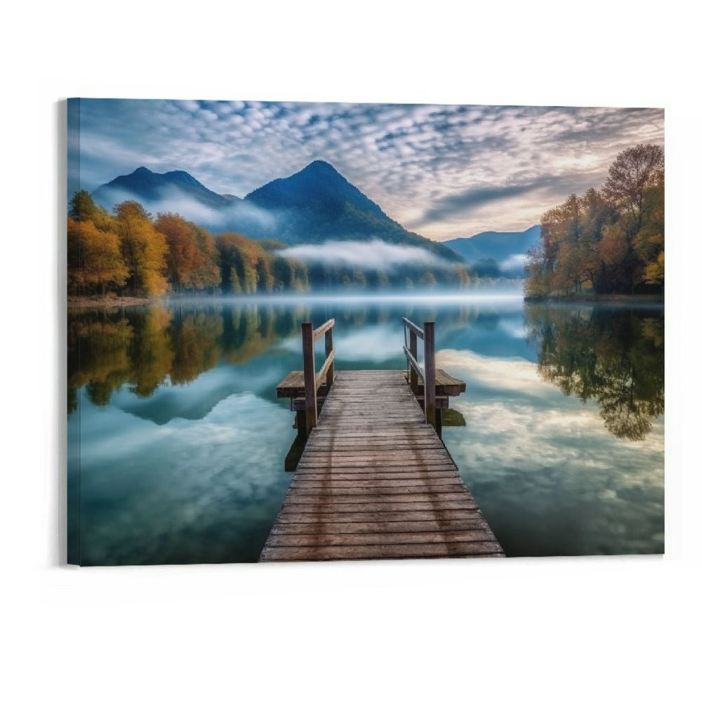 Fenyluxe Lake Scene Canvas Wall Art: Nature Scenery Print Picture Pier ...
