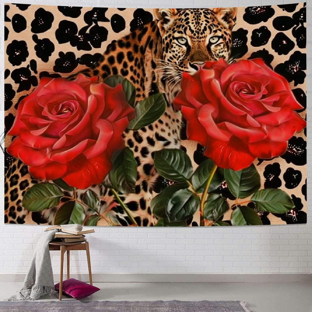 Fenyluxe Leopard Tapestry Red Rose Wall Hangings for Adult Women Girls ...