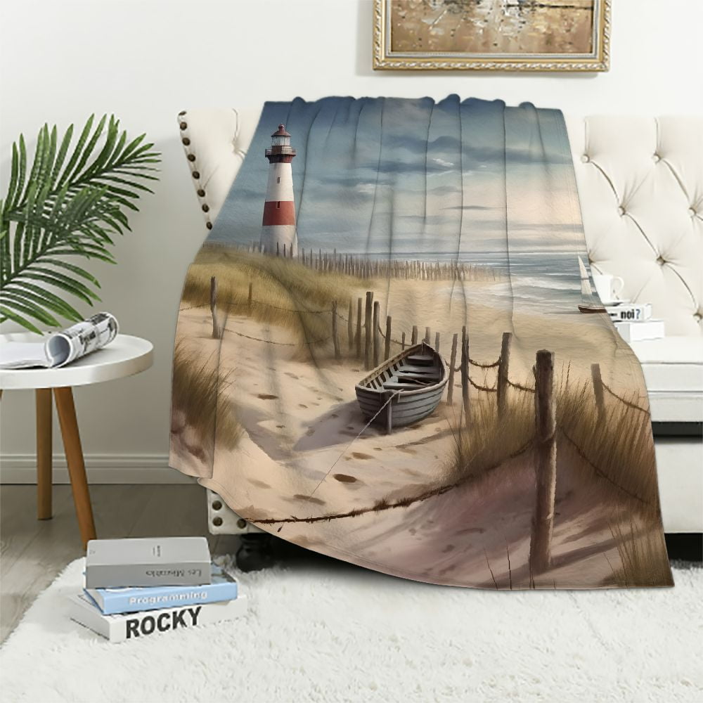 Fenyluxe Lighthouse Boat Fence Print Throw Blanket Lightweight Blanket ...
