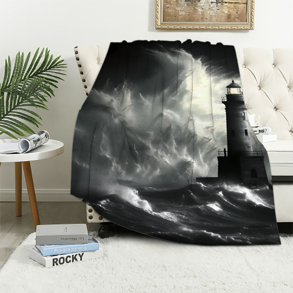 Fenyluxe Lighthouse Storm Gothic Art Print Throw Blanket for Bed Sofa ...