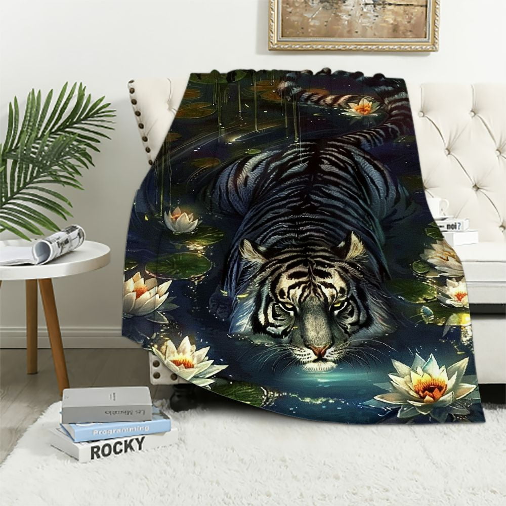 Fenyluxe Lotus Tiger Blanket Animal Art Print Soft Fluffy Throw for ...