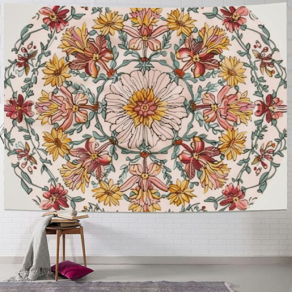 Fenyluxe Mandala Floral Medallion Tapestry, Sketched Flower Plant Boho ...