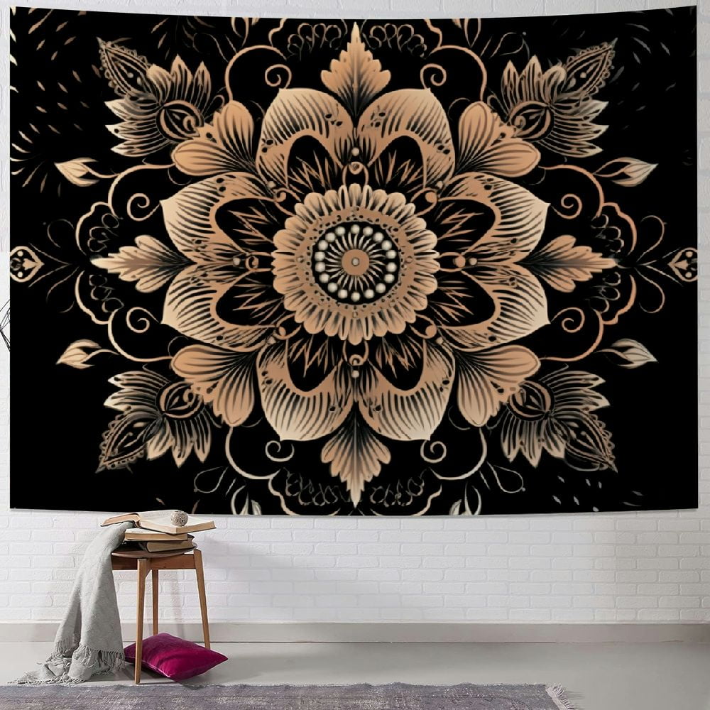 Fenyluxe Mandala Tapestry, Golden Lotus Flower Bohemian Wall Hanging ...
